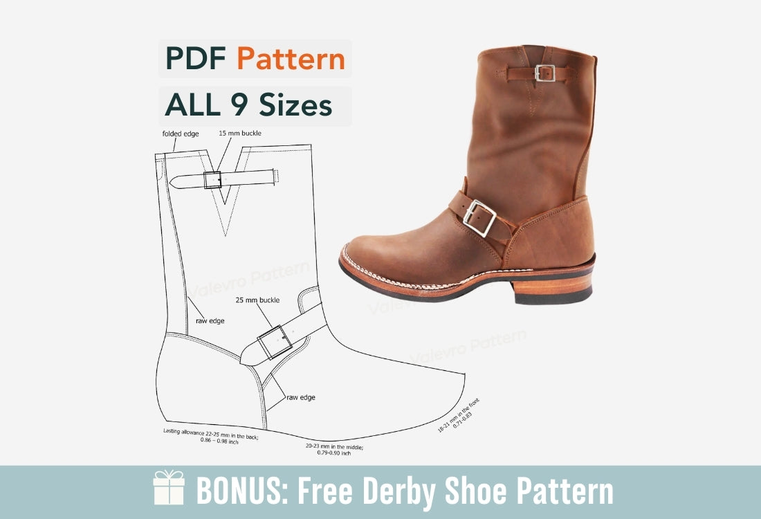 Digital Pattern shoes A4 - Letter PDF, Engineer Boot, all 9 sizes – VALEVRO