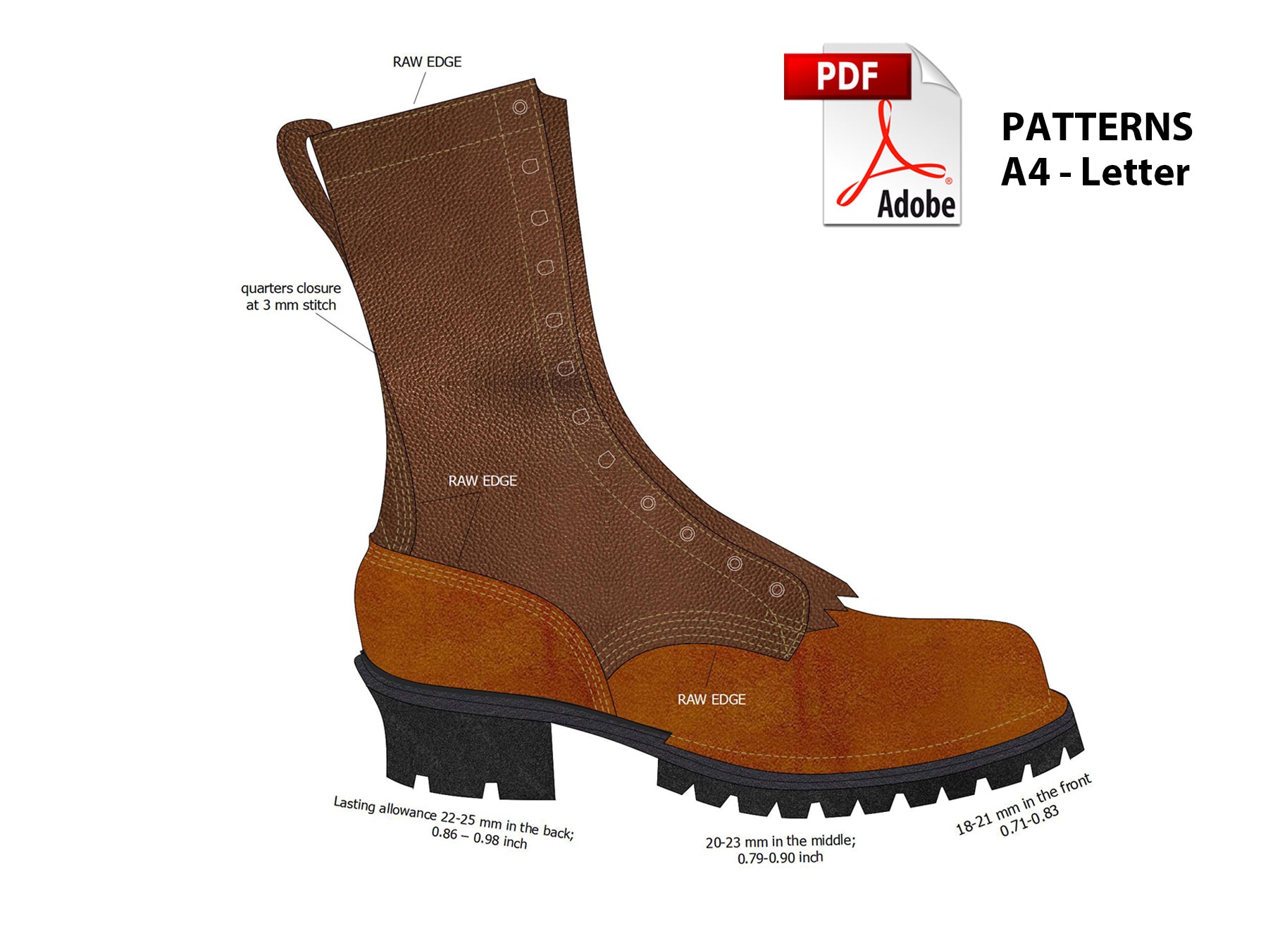 Digital Pattern shoes A4 - Letter PDF, Toughest Boot in the World, all ...