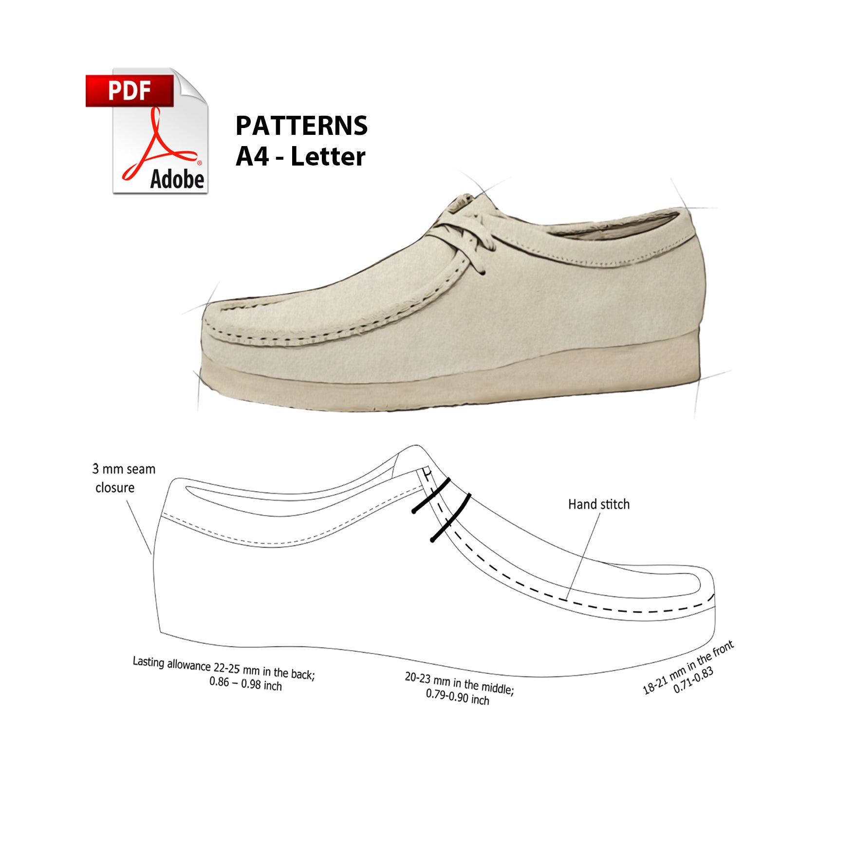 Digital Pattern shoes A4 - Letter PDF, Casual Moccasin Men shoes, all ...
