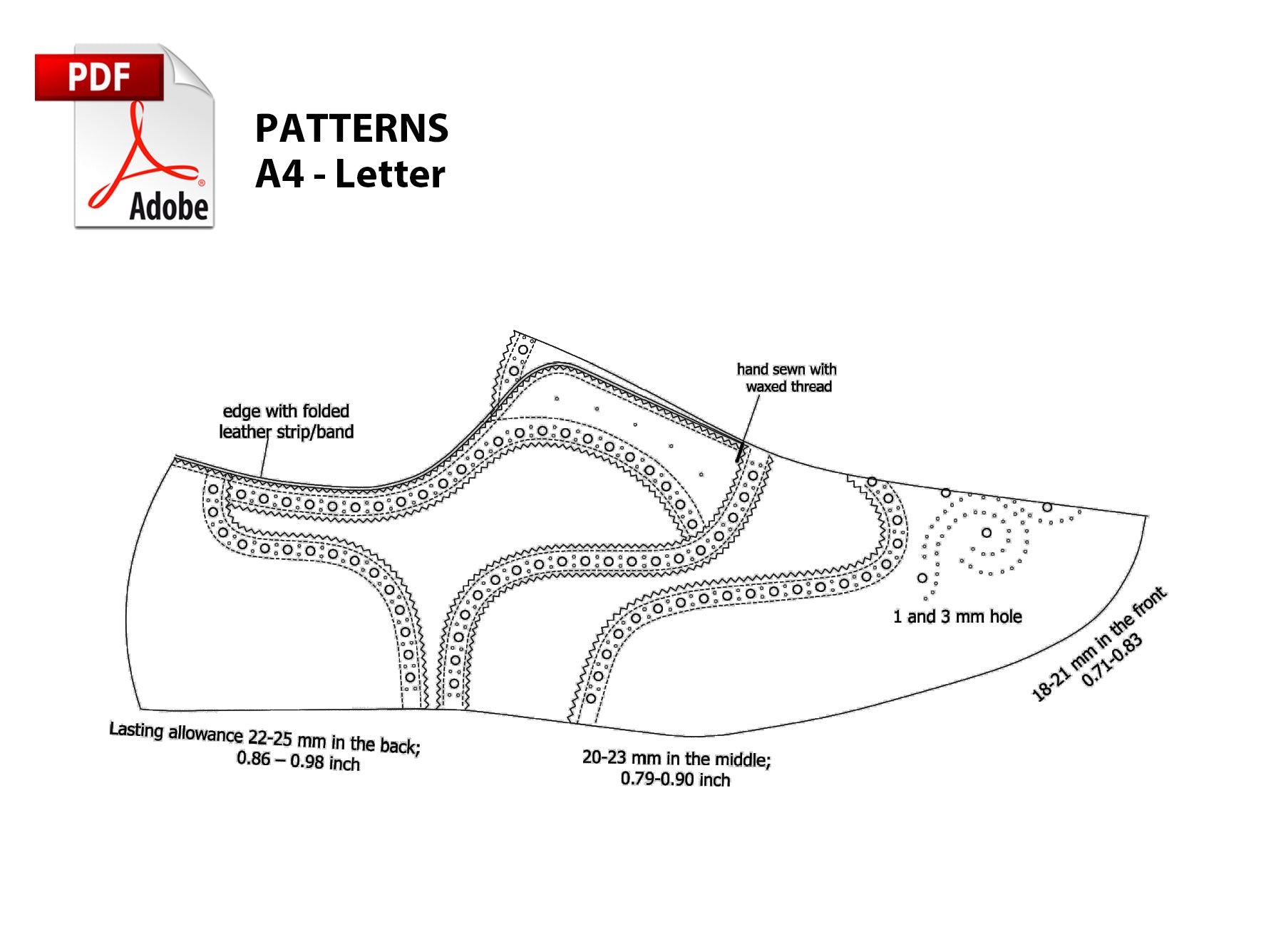 Digital Pattern shoes A4 - Letter PDF, Wingtip Oxford Men Shoes, all 9 ...